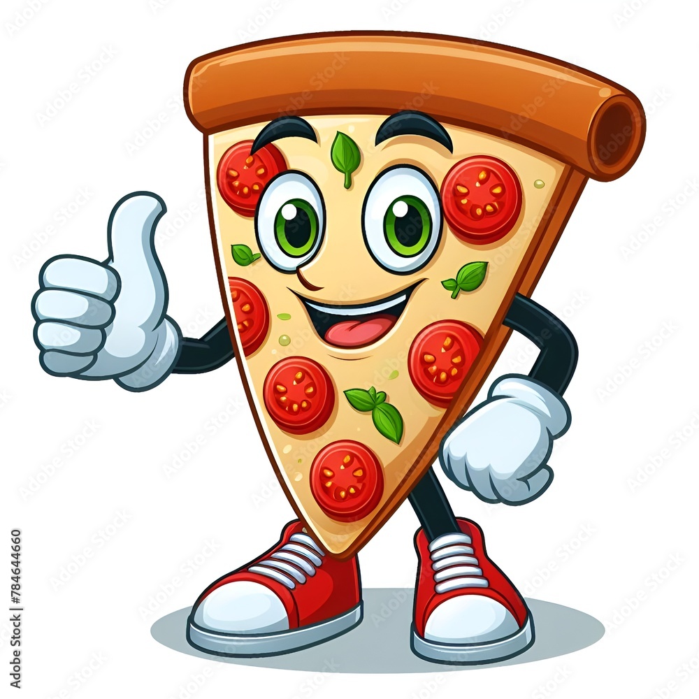Colorful retro cartoon fast food and takeaways character pizza groovy ...