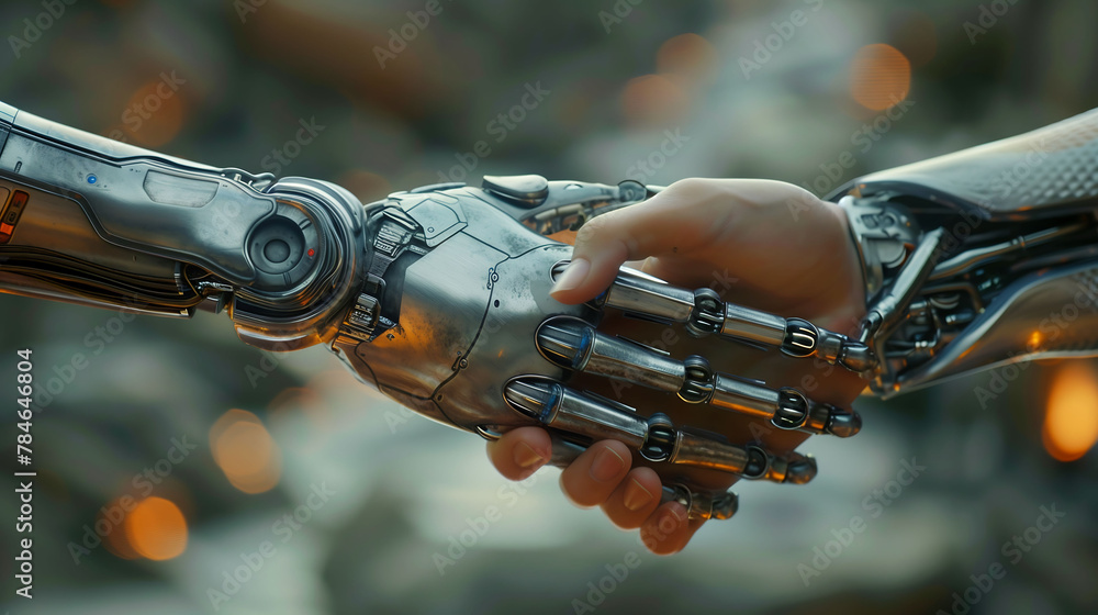 Corporate Cohesion: Close-Up Handshake of Team Leaders, Human and Robot ...