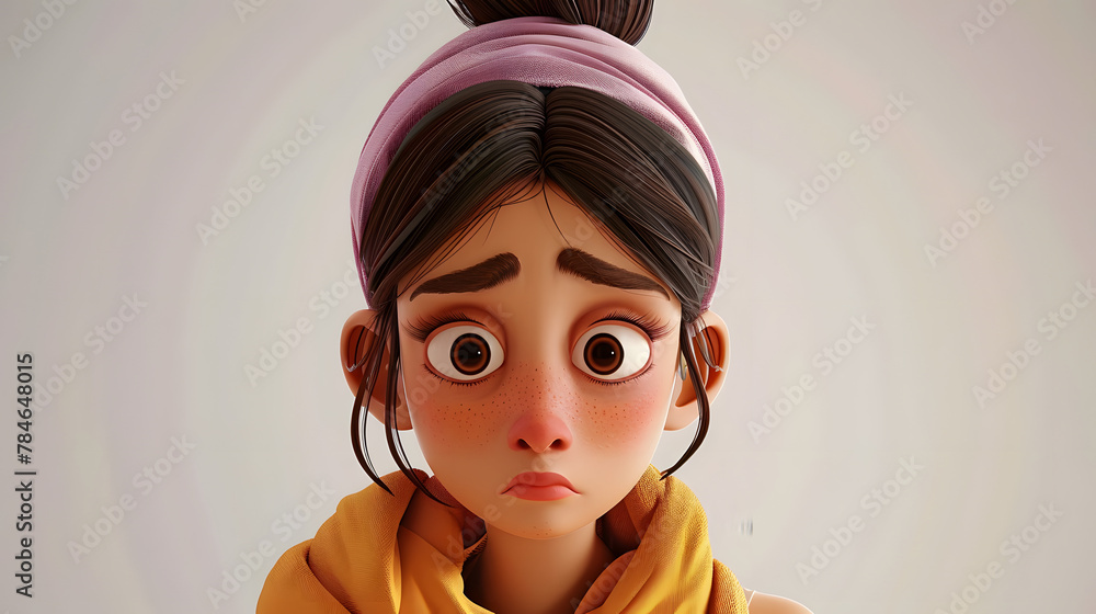 Sad stressed upset cartoon character young woman female person wearing ...