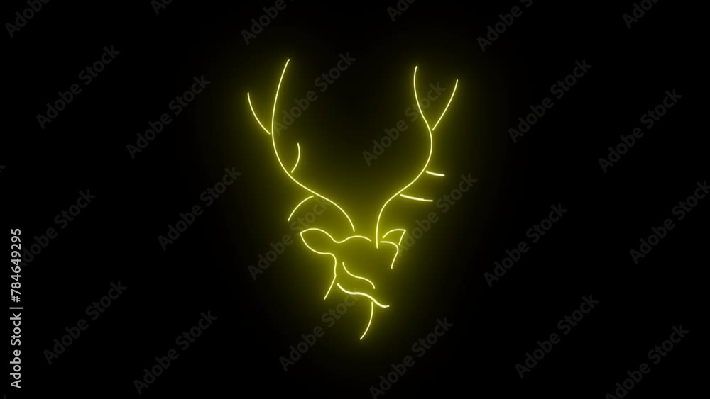 Neon dear. Horn. Minimalist illustration. Deer head. Animated effect on ...