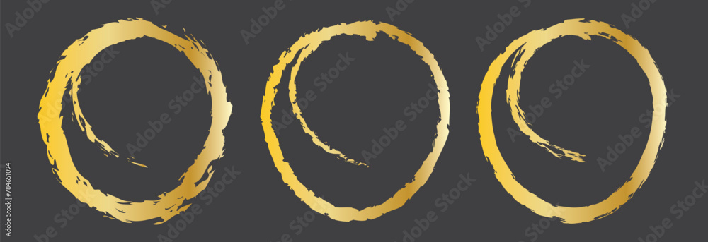 Set of gold brush handdrawn circle. Gold circle frame collection. Brush ...
