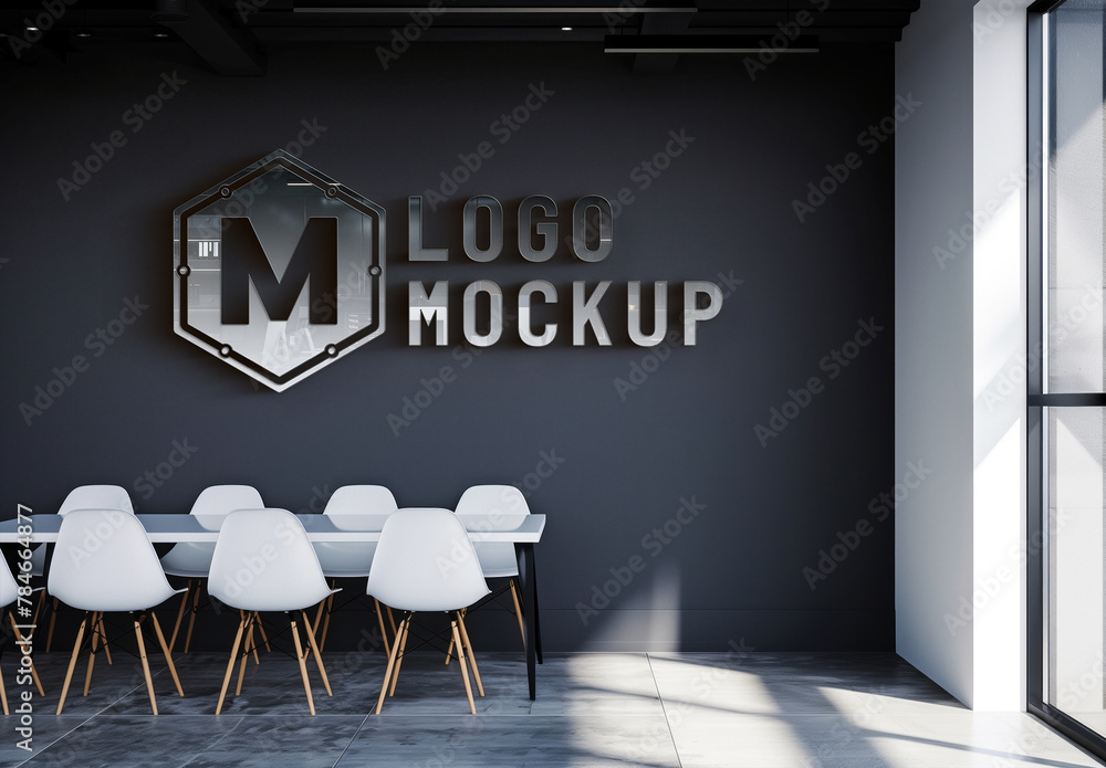 Reflective Logo Mockup On Modern Office Wall. Generative Ai Stock ...