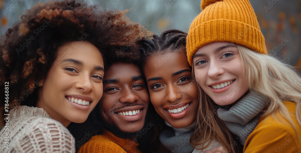 Group of happy people of different nationalities and races hugging each ...