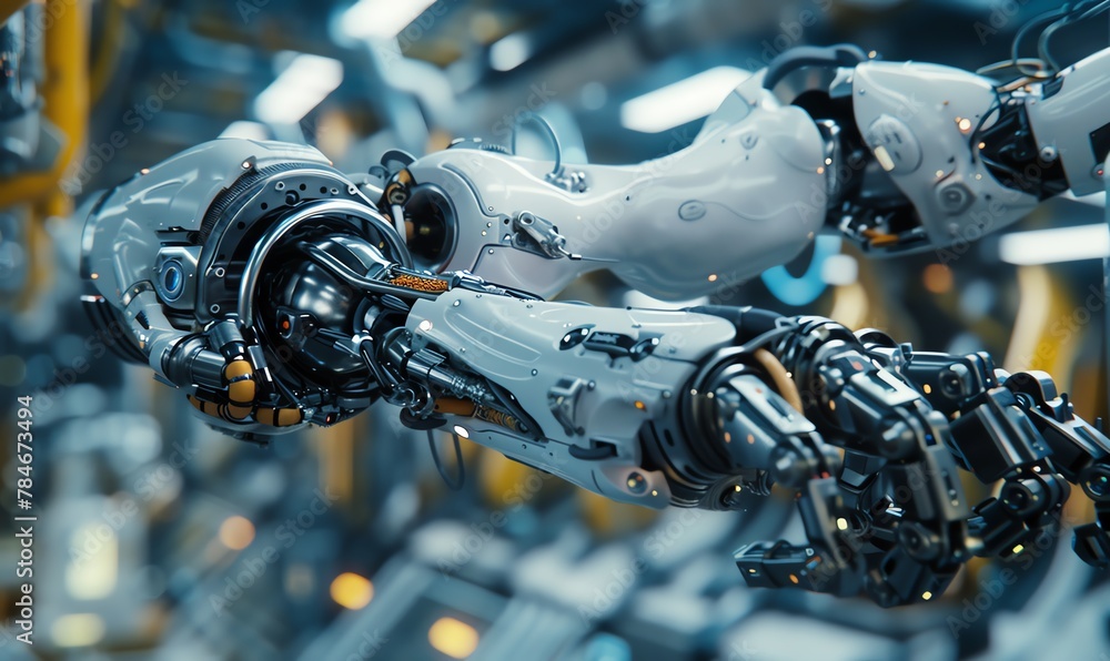 Capture the intricate details of robotic arms in a hyper-realistic ...