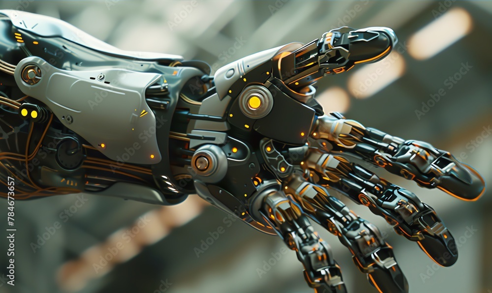 Capture the intricate details of robotic arms in a hyper-realistic ...