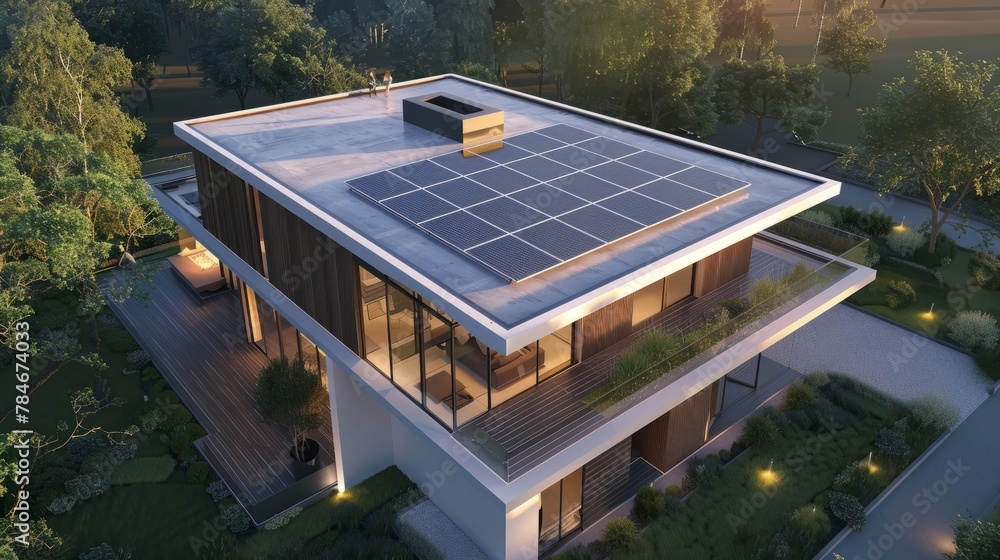 Photovoltaic System on the roof New suburban house Modern eco friendly ...