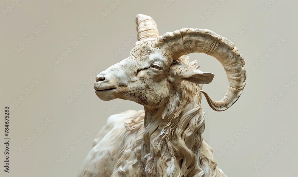 Craft a photorealistic rear view goat sculpture from clay, focusing on ...