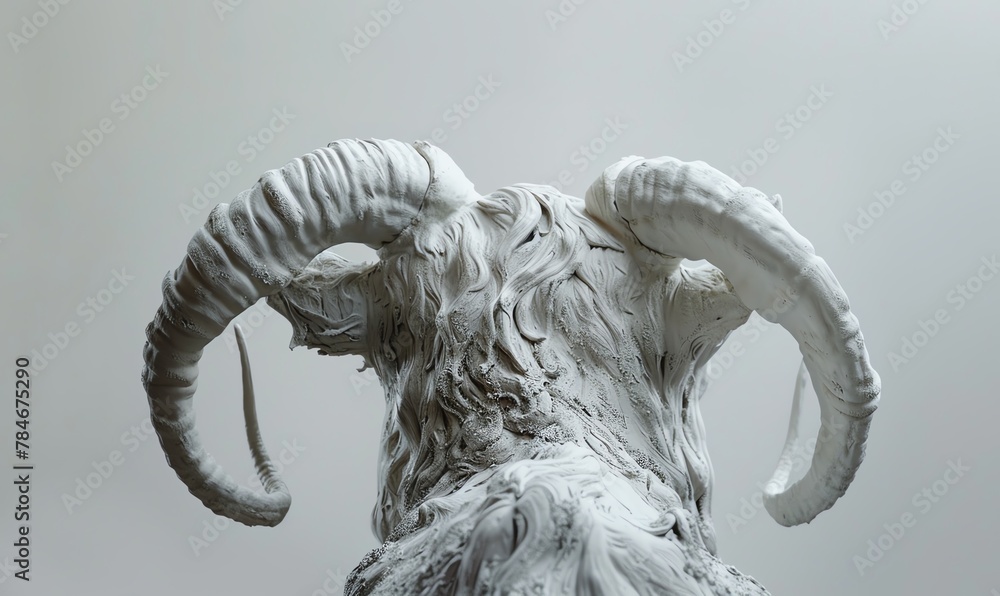 Craft a photorealistic rear view goat sculpture from clay, focusing on ...