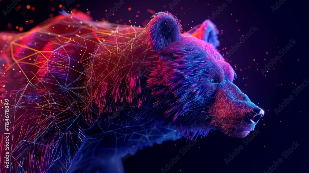 Vibrant neon bear on dark background - An artistic digital image ...