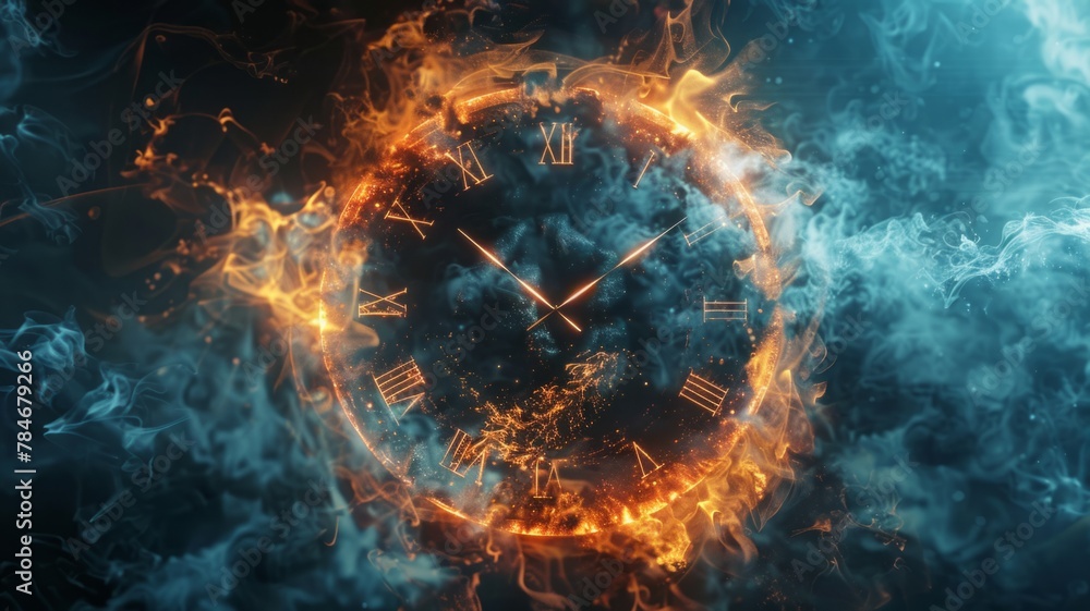 A clock encircled with smoke and fiery embers - Mesmerizing image of a ...