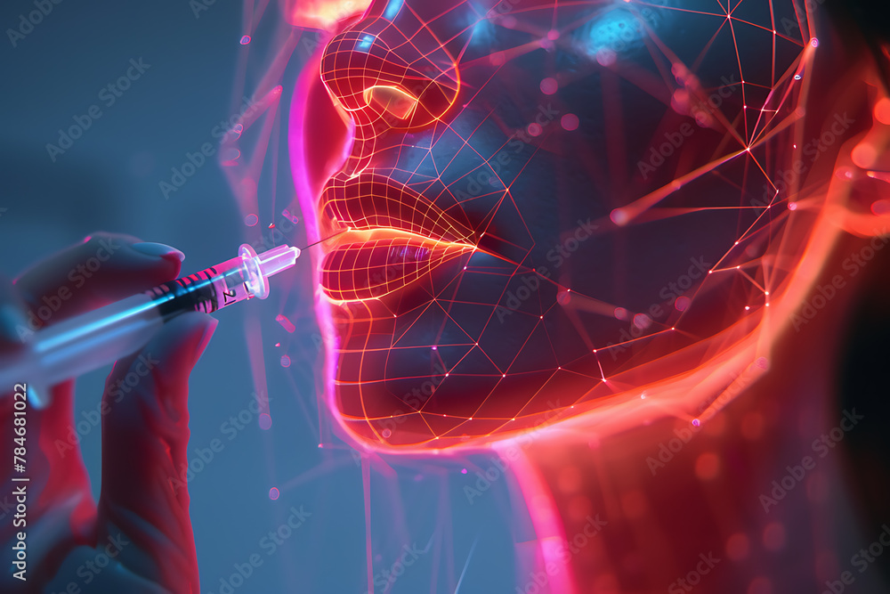 Intricate wireframe visualization featuring a glowing translucent ...