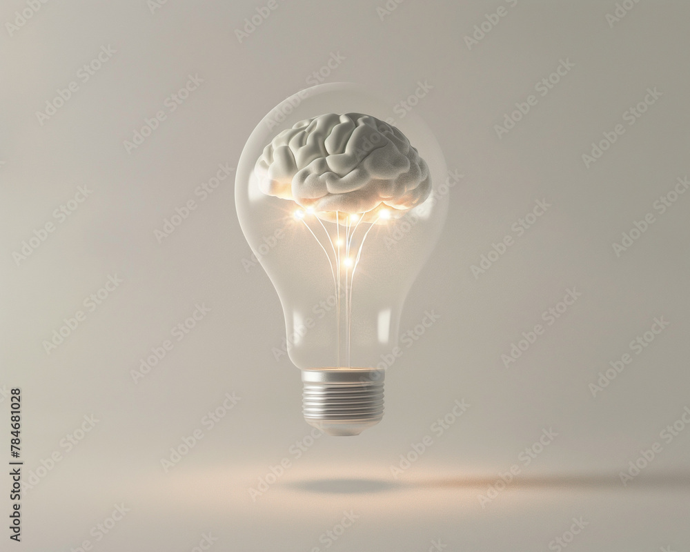 Regular shape light lamp with brain, soft shadow, floating in the air ...