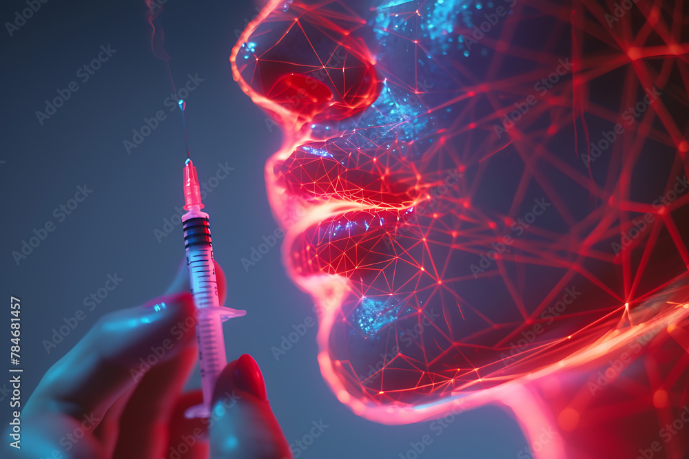 Intricate wireframe visualization featuring a glowing translucent ...