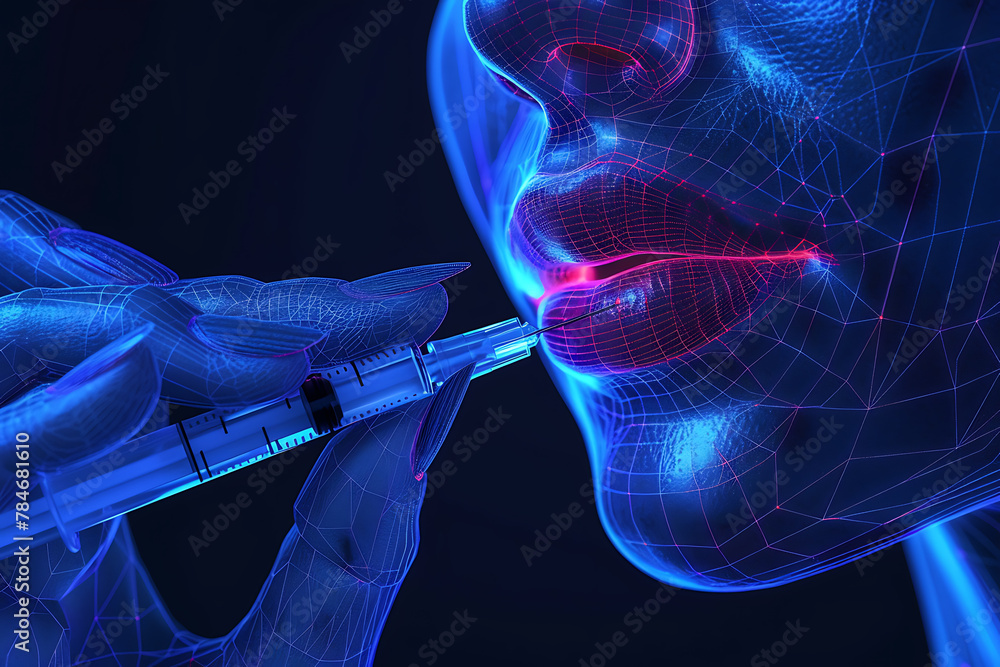 ภาพประกอบสต็อก Intricate wireframe visualization featuring a glowing ...