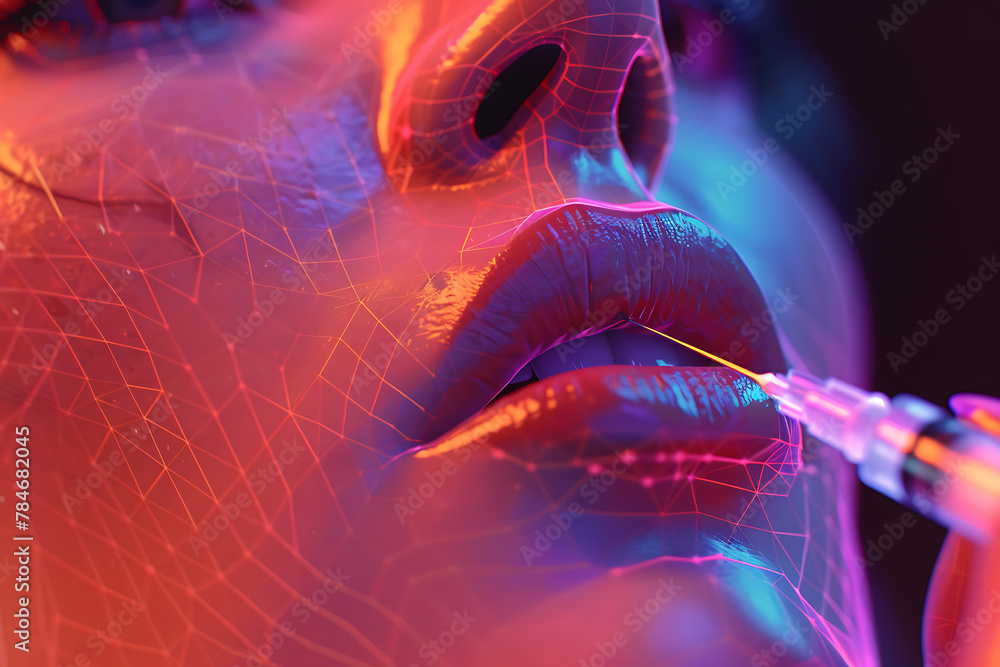 Intricate wireframe visualization featuring a glowing translucent ...