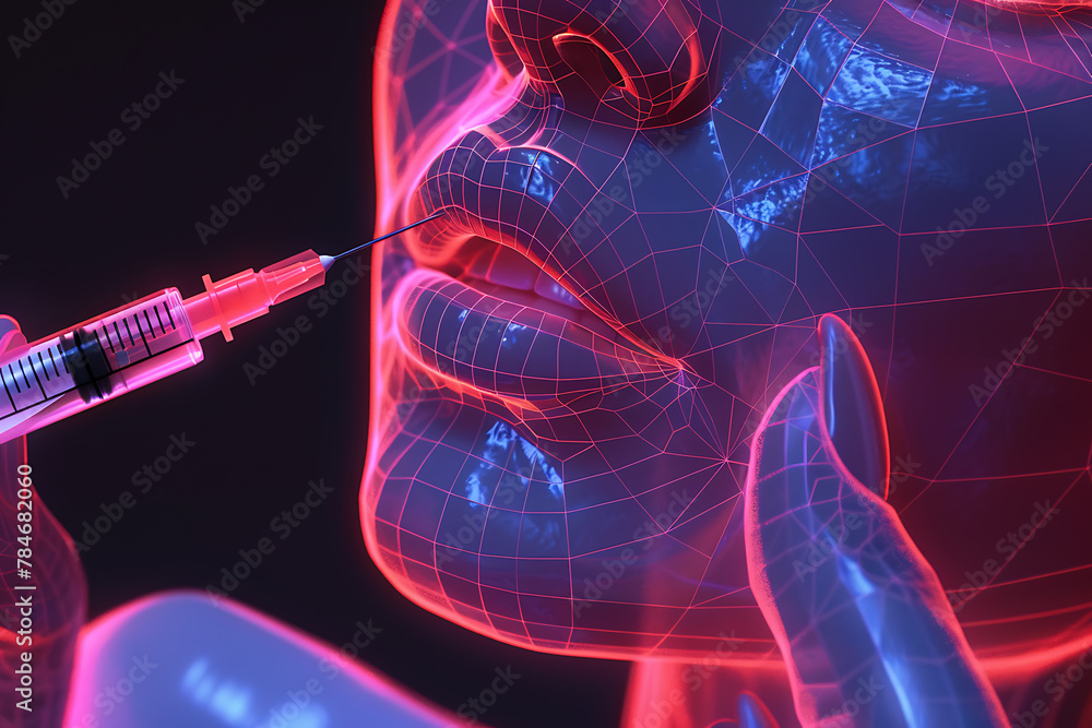 Intricate wireframe visualization featuring a glowing translucent ...