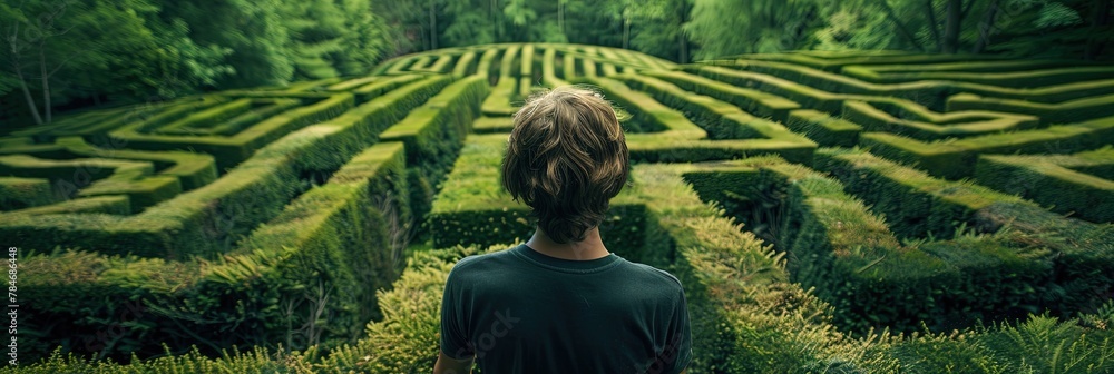 Executive in a business suit standing in front of a hedge maze - career ...