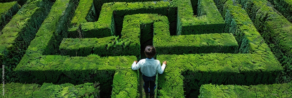 Executive in a business suit standing in front of a hedge maze - career ...