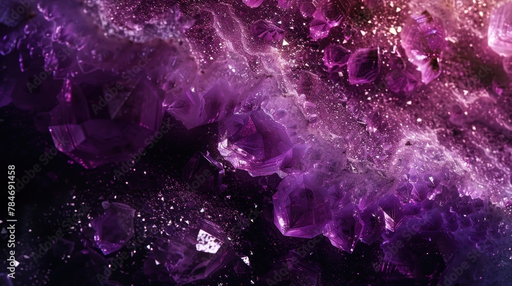 A vivid and dynamic close-up of purple crystalline formations within a ...