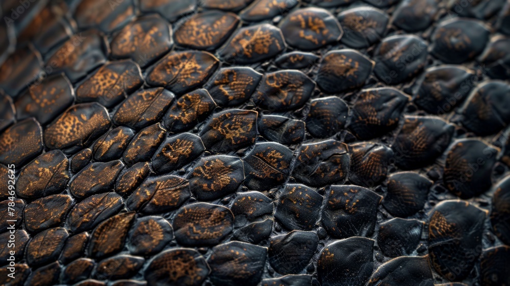 Close-up of black reptilian textured skin - This image captures the ...
