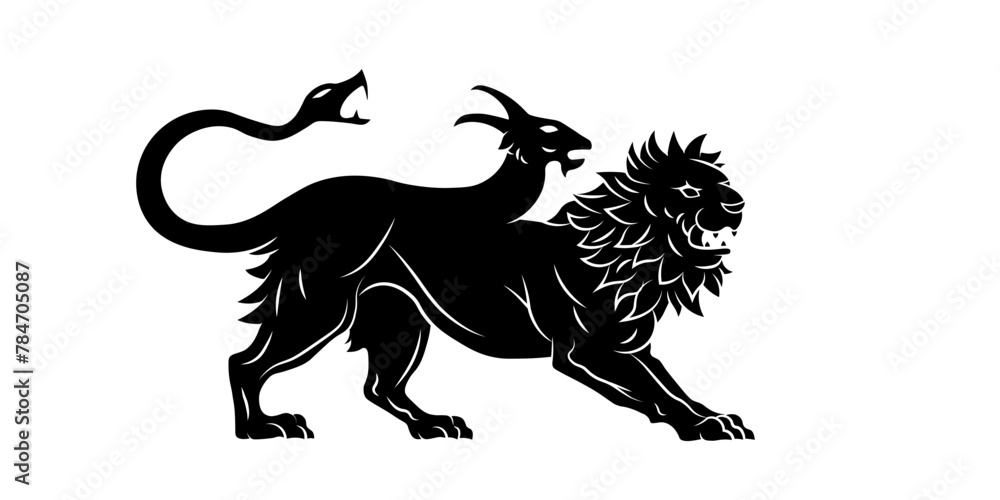 Heraldic chimera. Lion, goat head, snake tail. Symbol, sign, line, icon ...