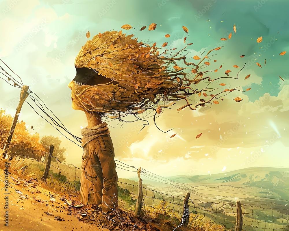 Produce a traditional acrylic painting showcasing a human figure ...