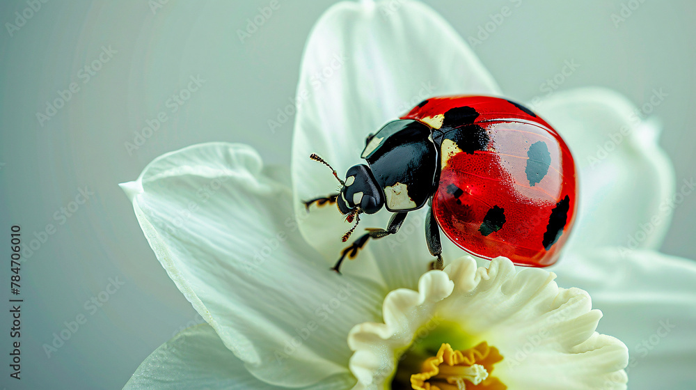 Daffodil and Ladybug Frame Border empty Page white Background Mockup ...