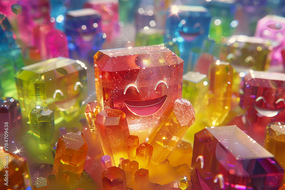 Crystal emojis floating in 3D space, a spectrum of smiling faces Stock ...