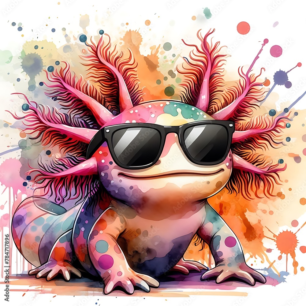Cartoon Axolotl : Abstract Watercolor Painting with Colorful Details ...