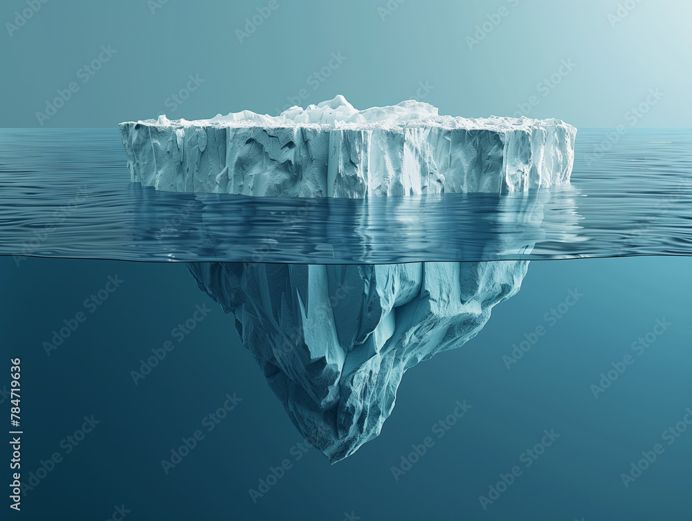 Un iceberg flottant sur la mer vue de profil, iceberg sous-marin ...