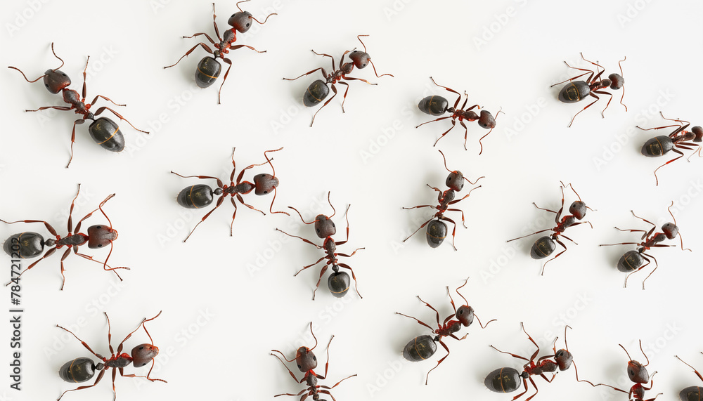Path of ants on the wall of the house, invasion of ants, top view, 3d ...