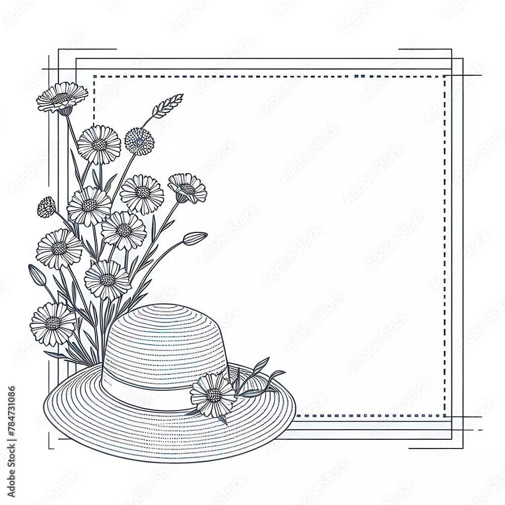 Minimalist Frame Border Design, Straw Hat with Cornflowers and Daisies ...