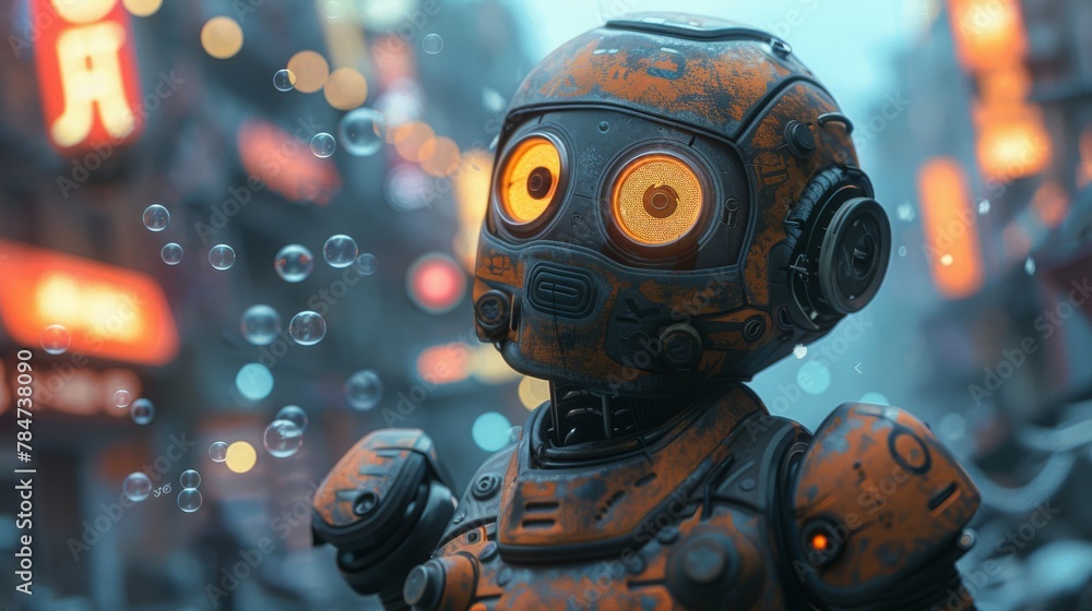 A visually striking image depicting a puzzled robot in a futuristic ...