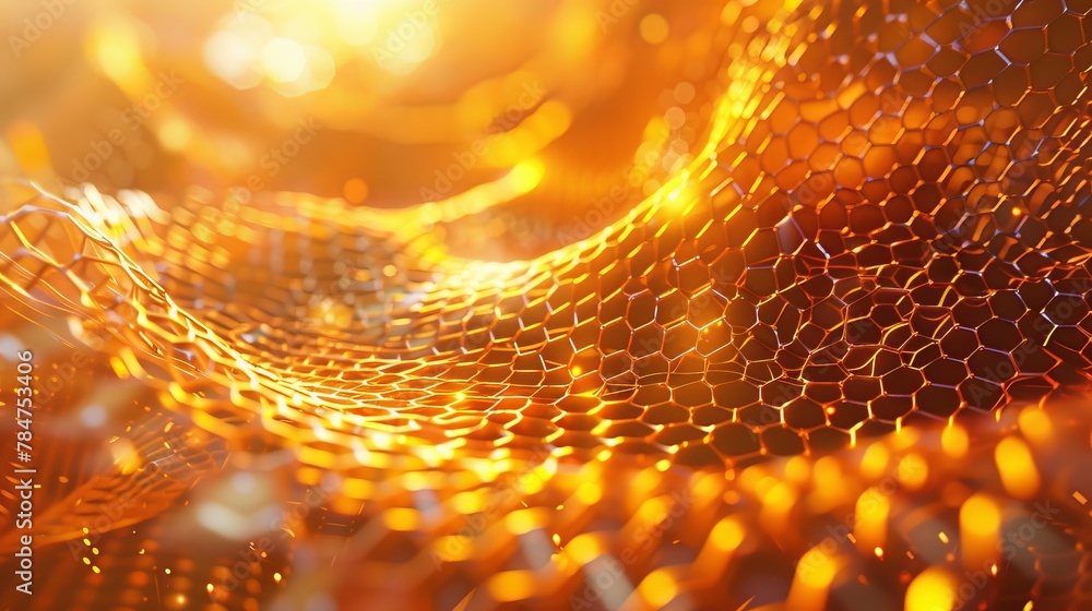 Abstract depiction of a cell membrane structure with a golden glow ...