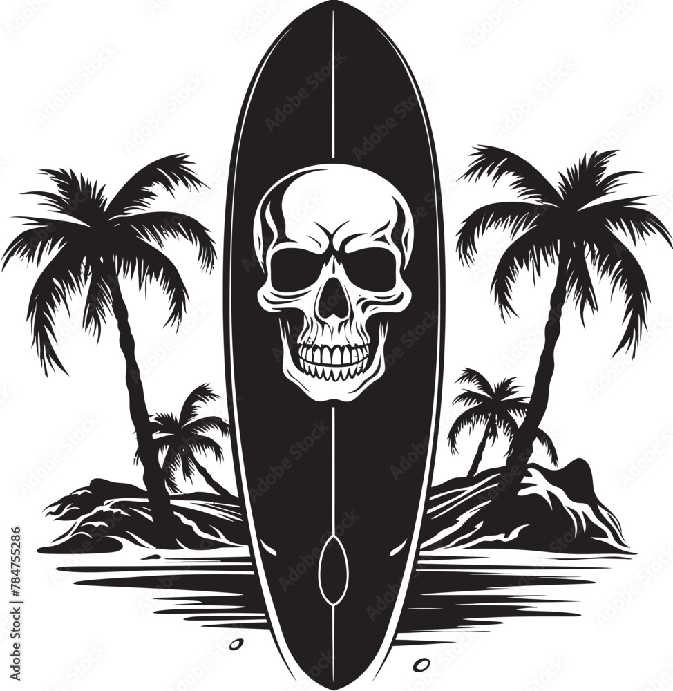 SurfSkull Shoreline Skullhead Vector Symbol TideRider Skull Surfboard ...