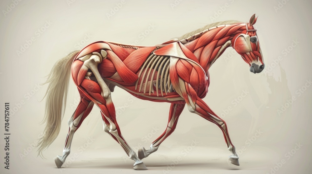 Medical Illustration of Horse Anatomy: Muscles and Skeletal System with ...