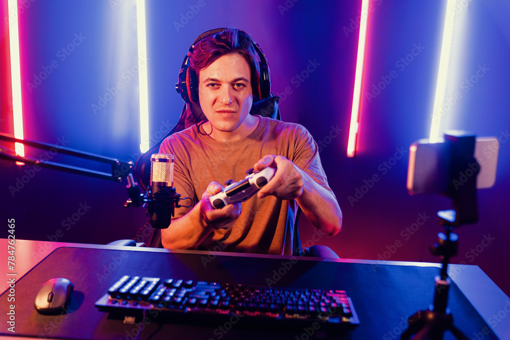 Enjoy smart gaming streamer with control joystick, playing game online ...