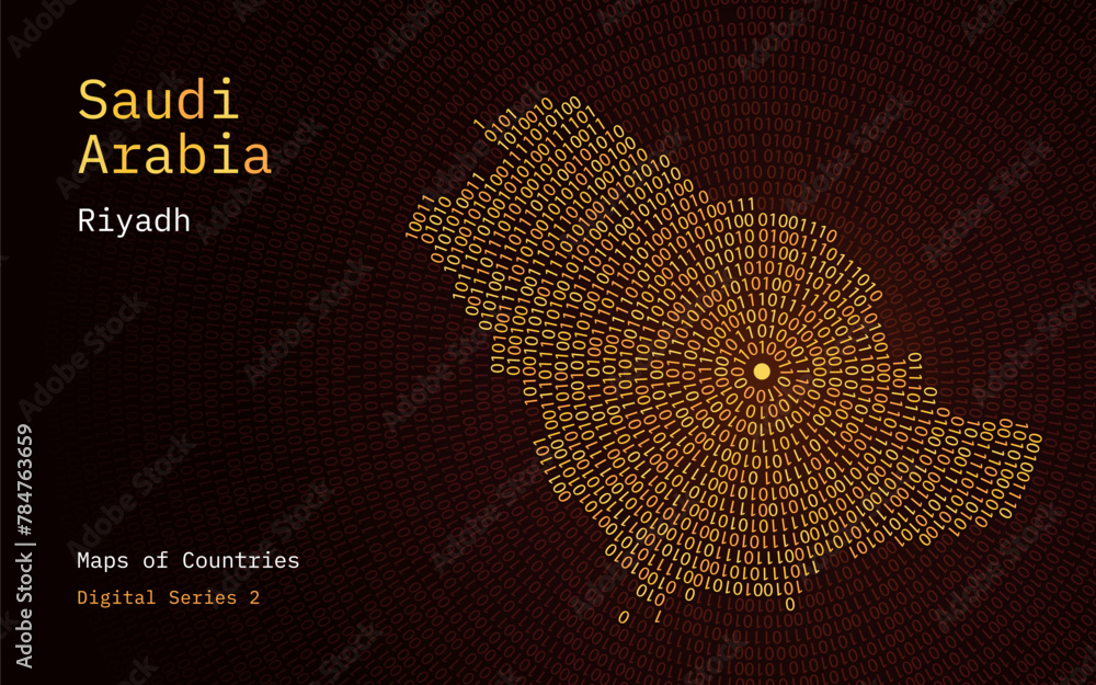 A map of Saudi Arabia depicted in zeros and ones in the form of a ...