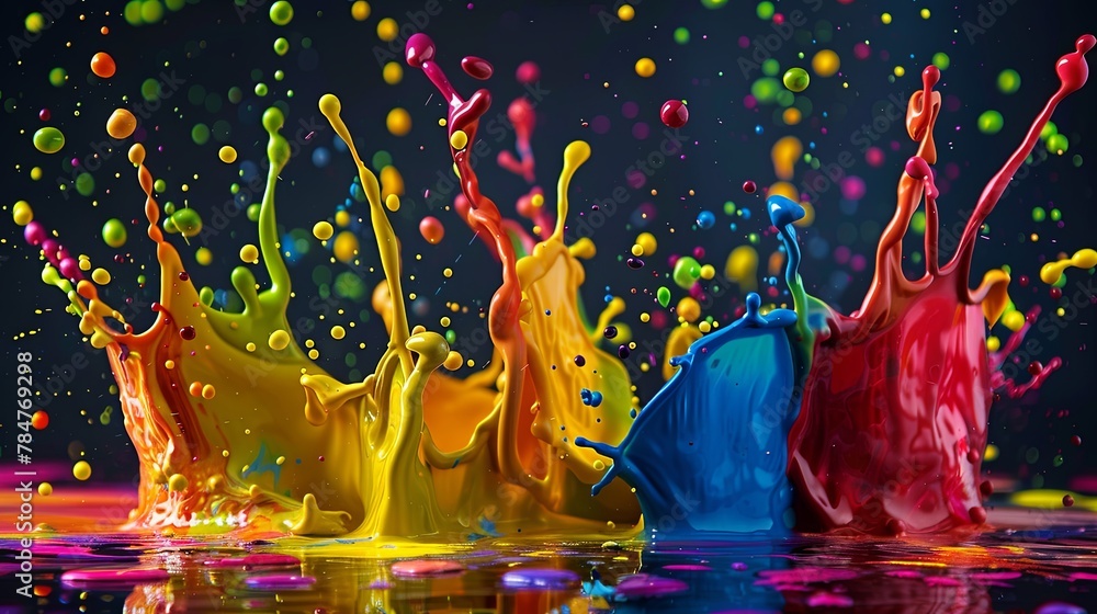Colorful paint splashing and blending in water, creating dynamic ...