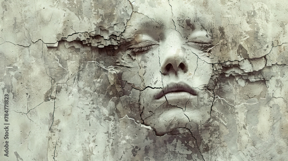 sculpture rough textured cracked face art of girl World Schizophrenia ...