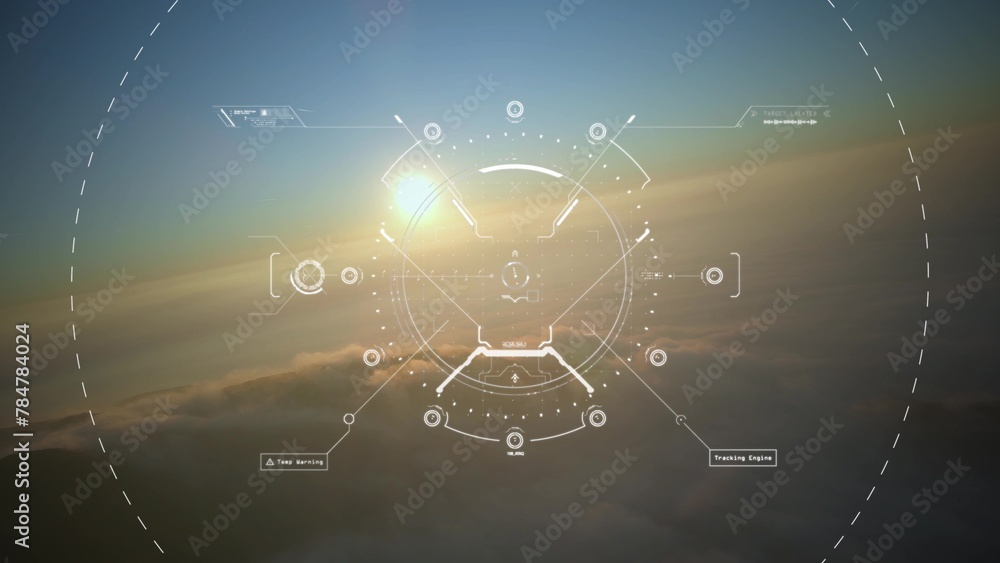 Military drone aircraft cockpit, dashboard 3D graphics display ...
