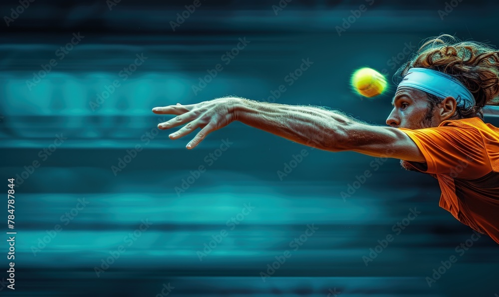 Dramatic photo of a tennis player serving an ace, with motion blur and ...