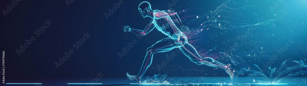 Digital illustration featuring a human x ray figure modeled in blue ...