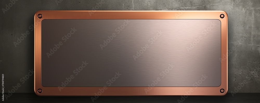 Brown large metal plate with rounded corners is mounted on the wall. It ...