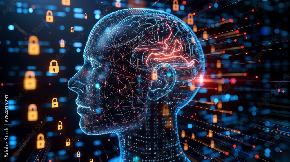 High-Resolution Side Profile of a Digital Human Head with Brain ...