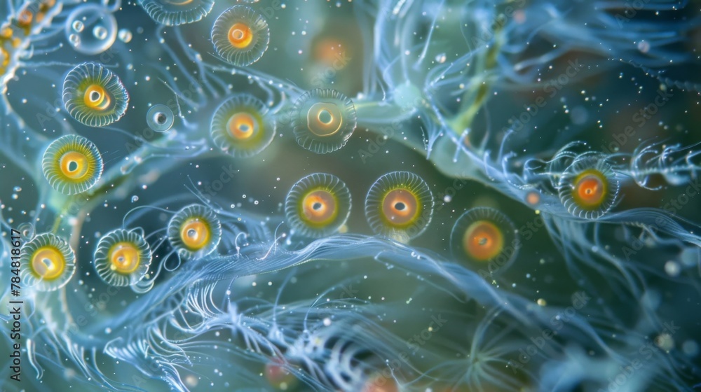 A closer look at a group of rotifers reveals the intricate details of ...