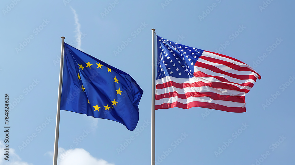 An image featuring the flags of the European Union and the United ...