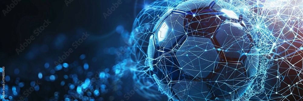 digital hologram soccer ball with glowing data streams, ai in sports ...