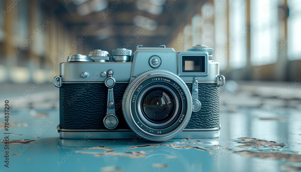 professional product photography style, 1950's retro camera flashing ...