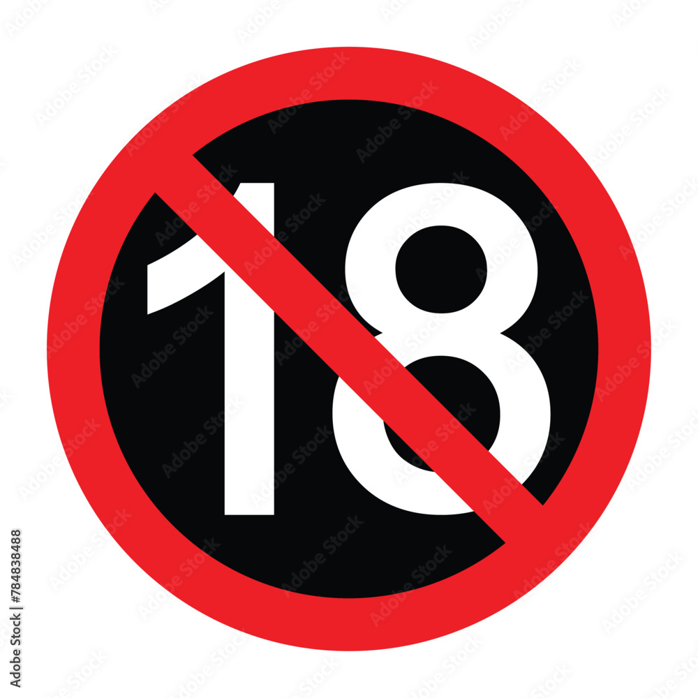 18 plus only icon. Age limit under 18 years old is forbidden circle ...